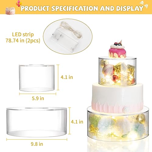 2 Pcs Wedding Birthday Fillable Cake Stand Holder with Lid, Clear Acrylic Dessert Table Centerpieces Display Risers Cake Cupcake Pedestal Tier Stand Set, 2 Size(6, 10 Inch) Cake Stands for Party