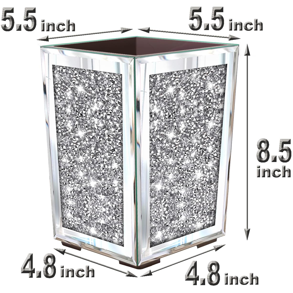 Meetart Crushed Diamond Mirrored Planter, Crystal Silver Glass Decorative Mirror Luxury Flower Pot ,with Drainage Hole and Tray for All House Plants, Succulents, Flowers, and Cactus.