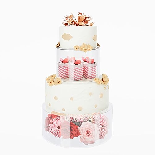 2 Pcs Wedding Birthday Fillable Cake Stand Holder with Lid, Clear Acrylic Dessert Table Centerpieces Display Risers Cake Cupcake Pedestal Tier Stand Set, 2 Size(6, 10 Inch) Cake Stands for Party