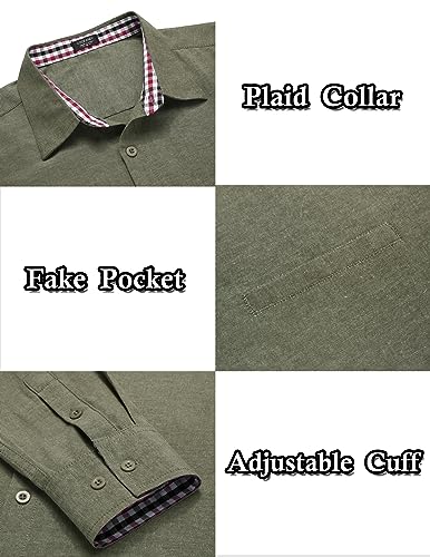 COOFANDY Mens Chambray Dress Shirt Oxford Casual Shirt Button Down Long Sleeve Shirt Army Green