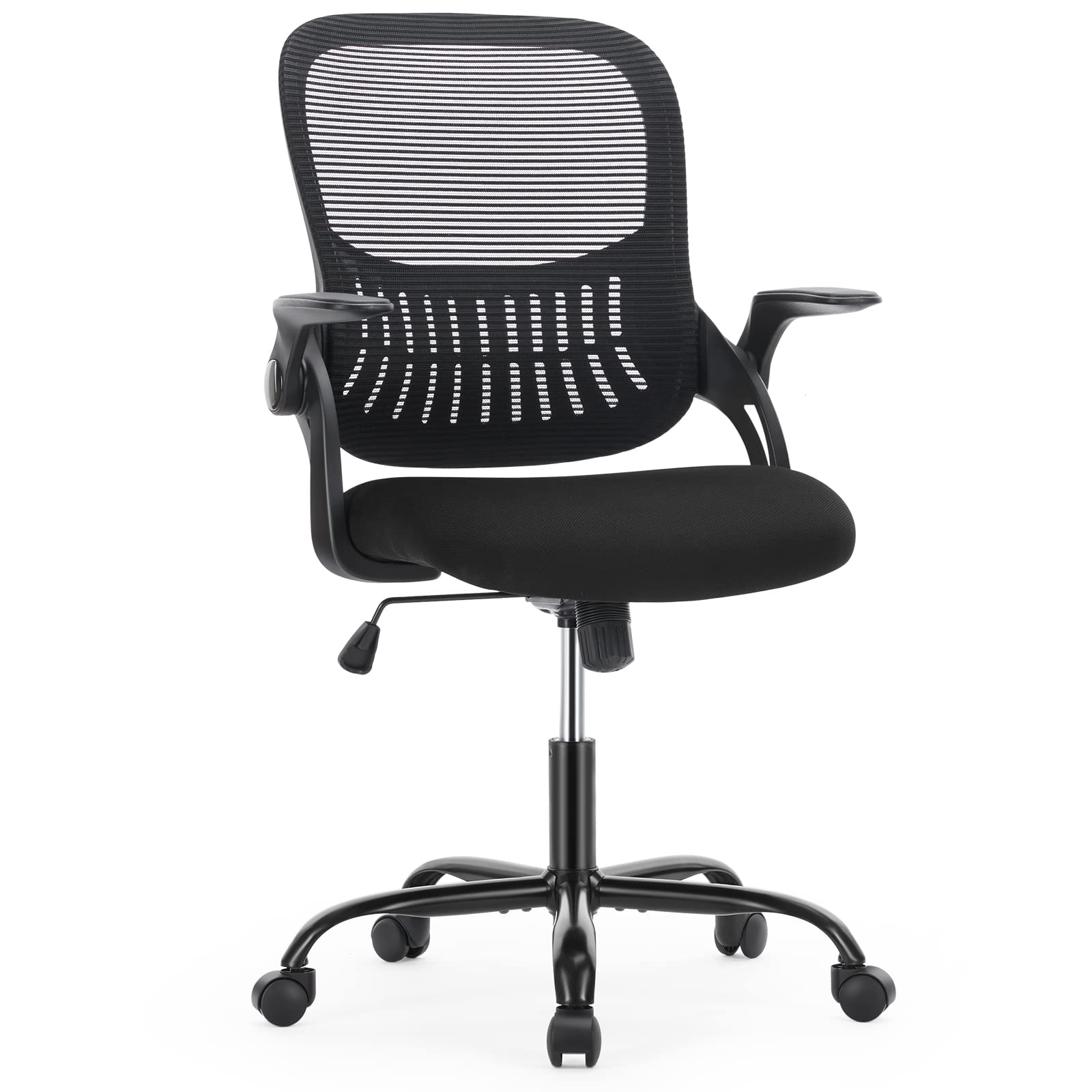 Office Chair Mid Back Desk Chair Ergonomic Mesh Computer Gaming Chair with Larger Seat, Executive Height Adjustable Swivel Task Rolling Chair with Flip-up Armrests for Women Adults