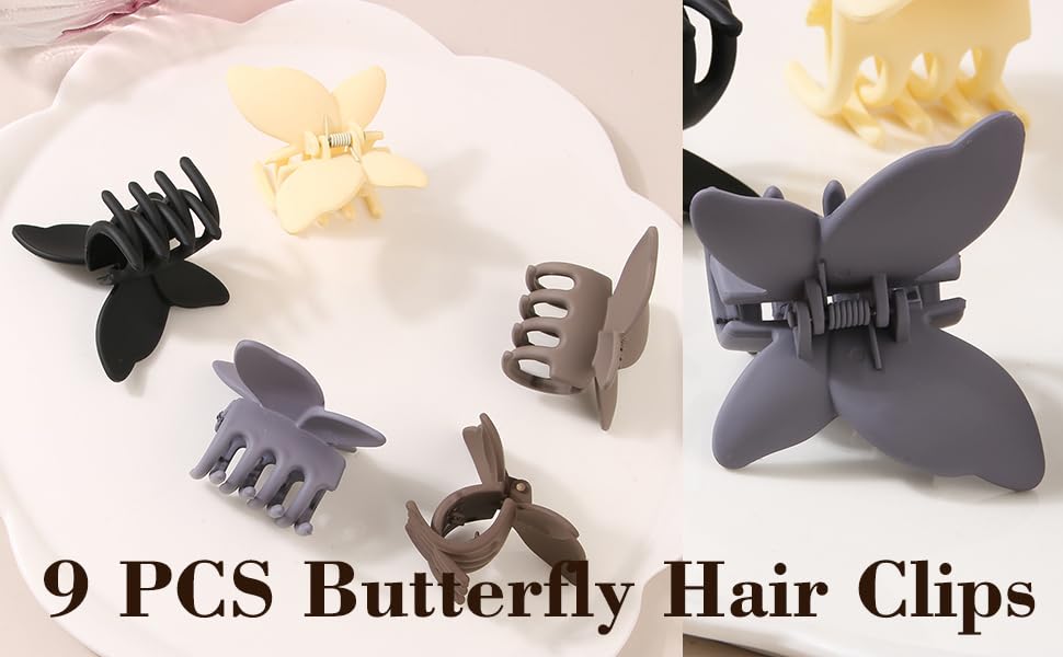 Seneeel 9 PCS Butterfly Hair Clips, 2.7" Medium Butterfly Clips for Thick Thin Hair, Non Slip Cute Matte Hair Claw Clip for Women, Natural Color