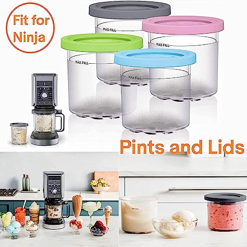 EVANEM 2/4/6PCS Creami Pint Containers, for Ninja Pints,16 OZ Ice Cream Pint Cooler Reusable,Leaf-Proof Compatible with NC299AMZ,NC300s Series Ice Cream Makers,Blue-4PCS