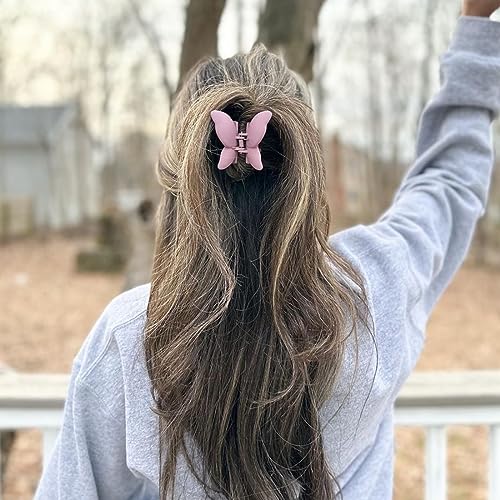 Seneeel 9 PCS Butterfly Hair Clips, 2.7" Medium Butterfly Clips for Thick Thin Hair, Non Slip Cute Matte Hair Claw Clip for Women, Natural Color