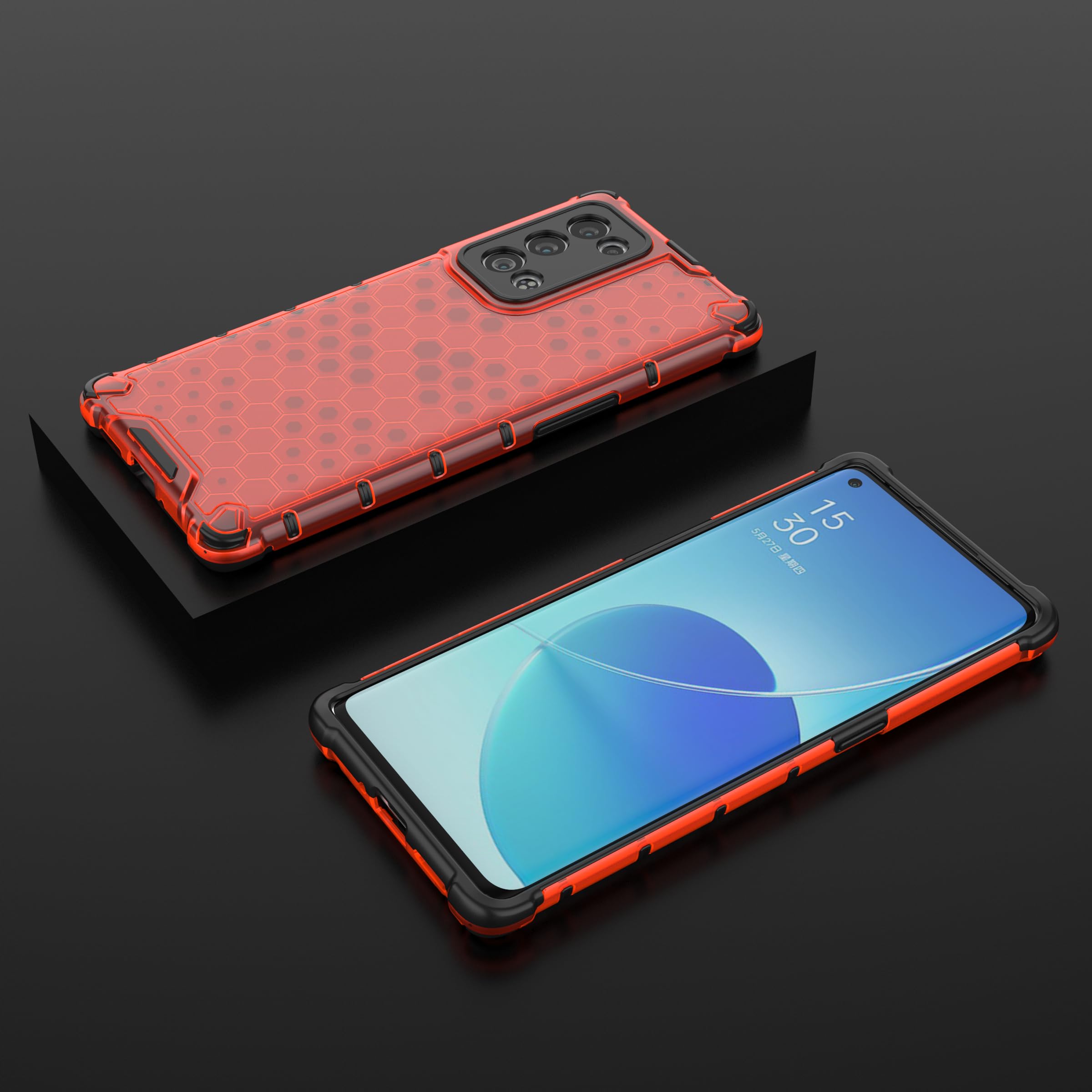 Pzwoxukhov Compatible with Oppo Reno 6 Pro+ 5G Case Cover,Compatible with Oppo Reno 6 Pro+ 5G Honeycomb Anti-Drop Shock-Absorbing Case Red
