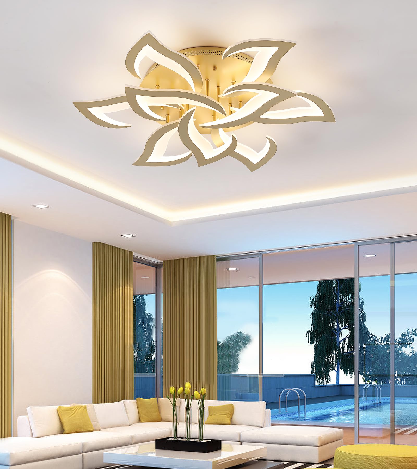 MEIXISUE LED Ceiling Light Gold Dimmable Close to Ceiling Lamp with Remote Control for Living Room,Bedroom,Kitchen,W31.5