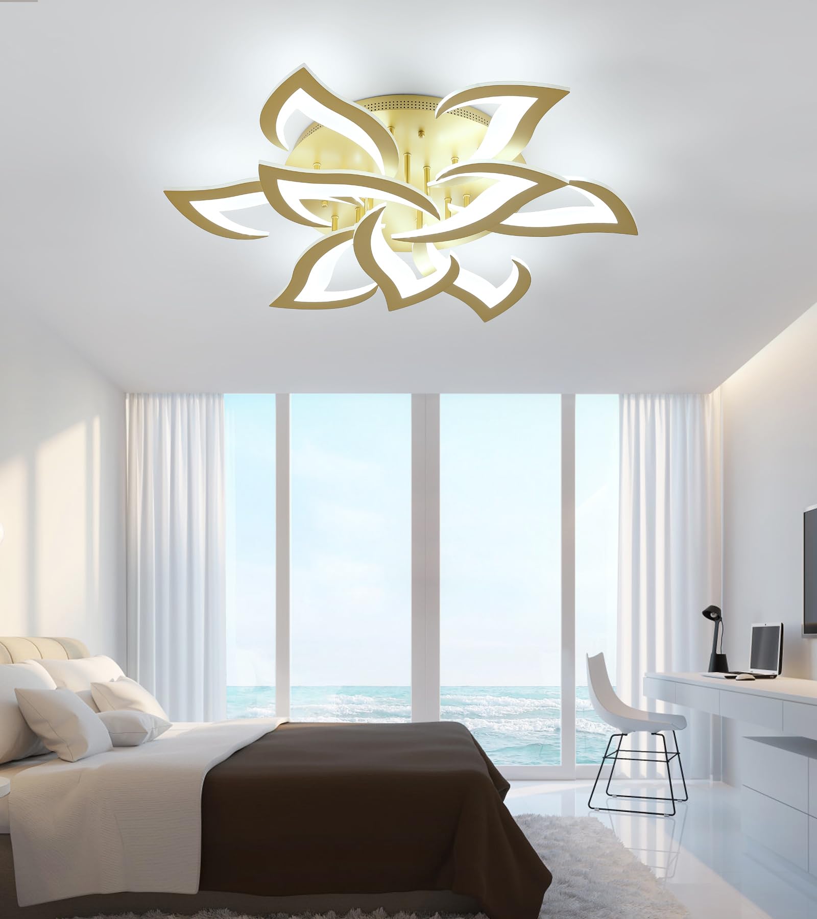 MEIXISUE LED Ceiling Light Gold Dimmable Close to Ceiling Lamp with Remote Control for Living Room,Bedroom,Kitchen,W31.5