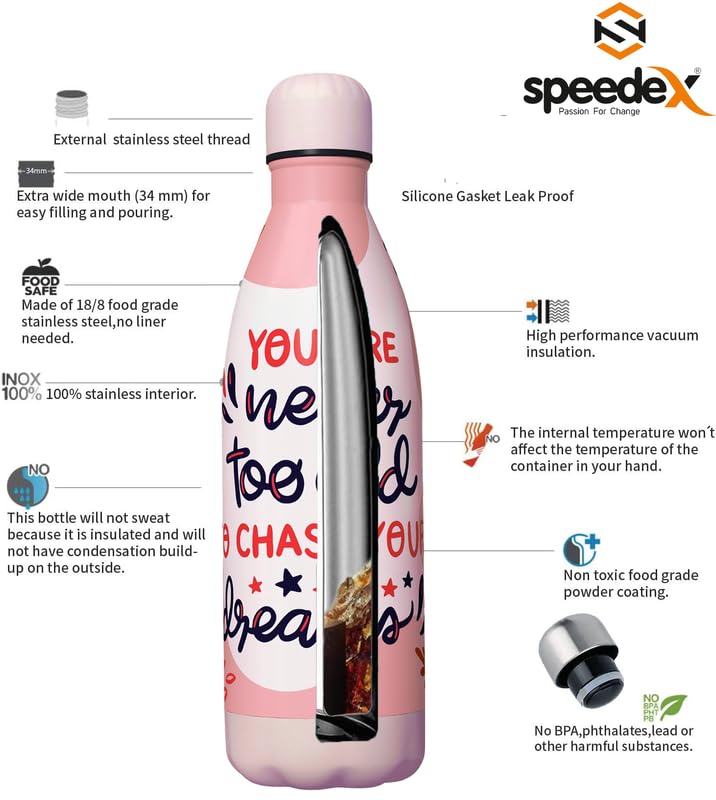 Speedex Vacuum Insulate Hot & Cold Water Bottle School/Gym/Home/Office/Boys/Girls/Kids with Leakproof Sipper CapAnd BPA Free(Pink 500ML)
