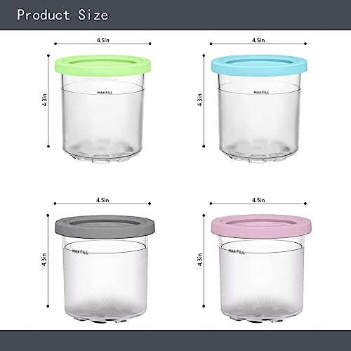 EVANEM 2/4/6PCS Creami Deluxe Pints, for Ninja Pints,16 OZ Ice Cream Pints Cup Reusable,Leaf-Proof for NC301 NC300 NC299AM Series Ice Cream Maker,Pink+Gray-6PCS