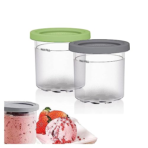 EVANEM 2/4/6PCS Creami Pints, for Creami Ninja Ice Cream Containers,16 OZ Creami Pints Airtight and Leaf-Proof for NC301 NC300 NC299AM Series Ice Cream Maker,Gray+Green-2PCS