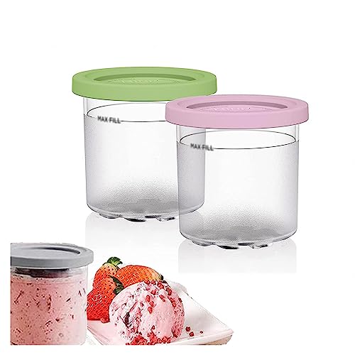 EVANEM 2/4/6PCS Creami Pint Containers, for Ninja Pints with Lids,16 OZ Ice Cream Storage Containers Airtight,Reusable Compatible NC301 NC300 NC299AMZ Series Ice Cream Maker,Pink+Green-6PCS