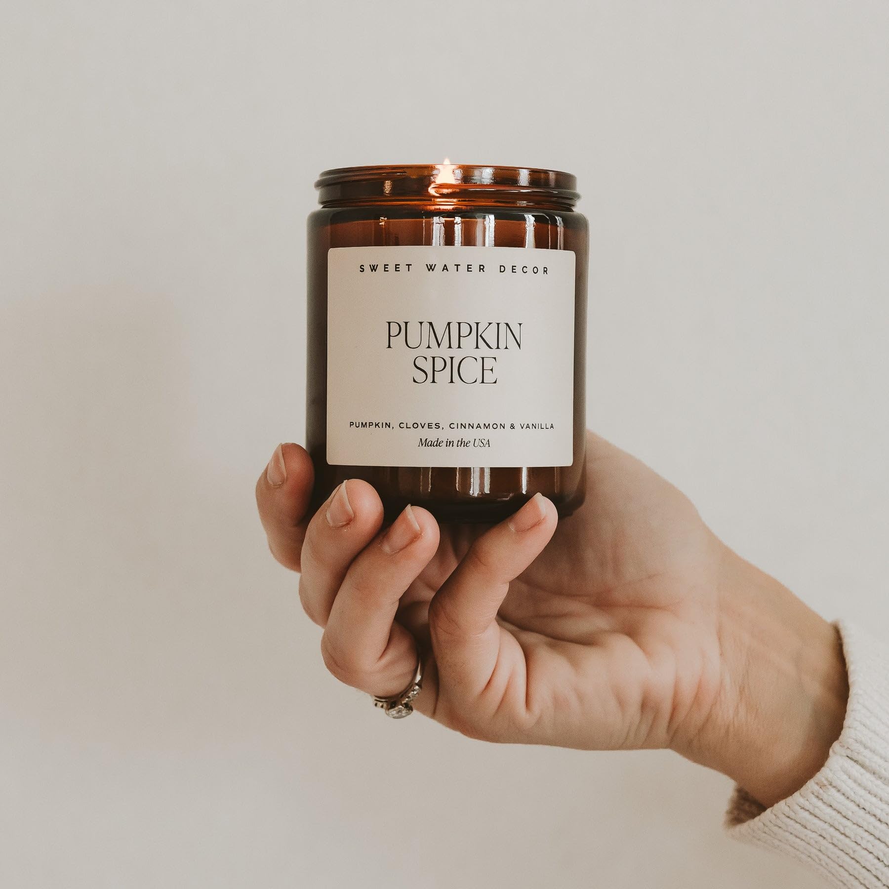 Sweet Water Decor Pumpkin Spice Candle - Fall Candles with Pumpkin, Clover, Cinnamon & Vanilla Scent for Home - Pumpkin Candle with 40 Hours Burn Time - 9Oz Black Lid Amber Jar Pumpkin Soy Candles