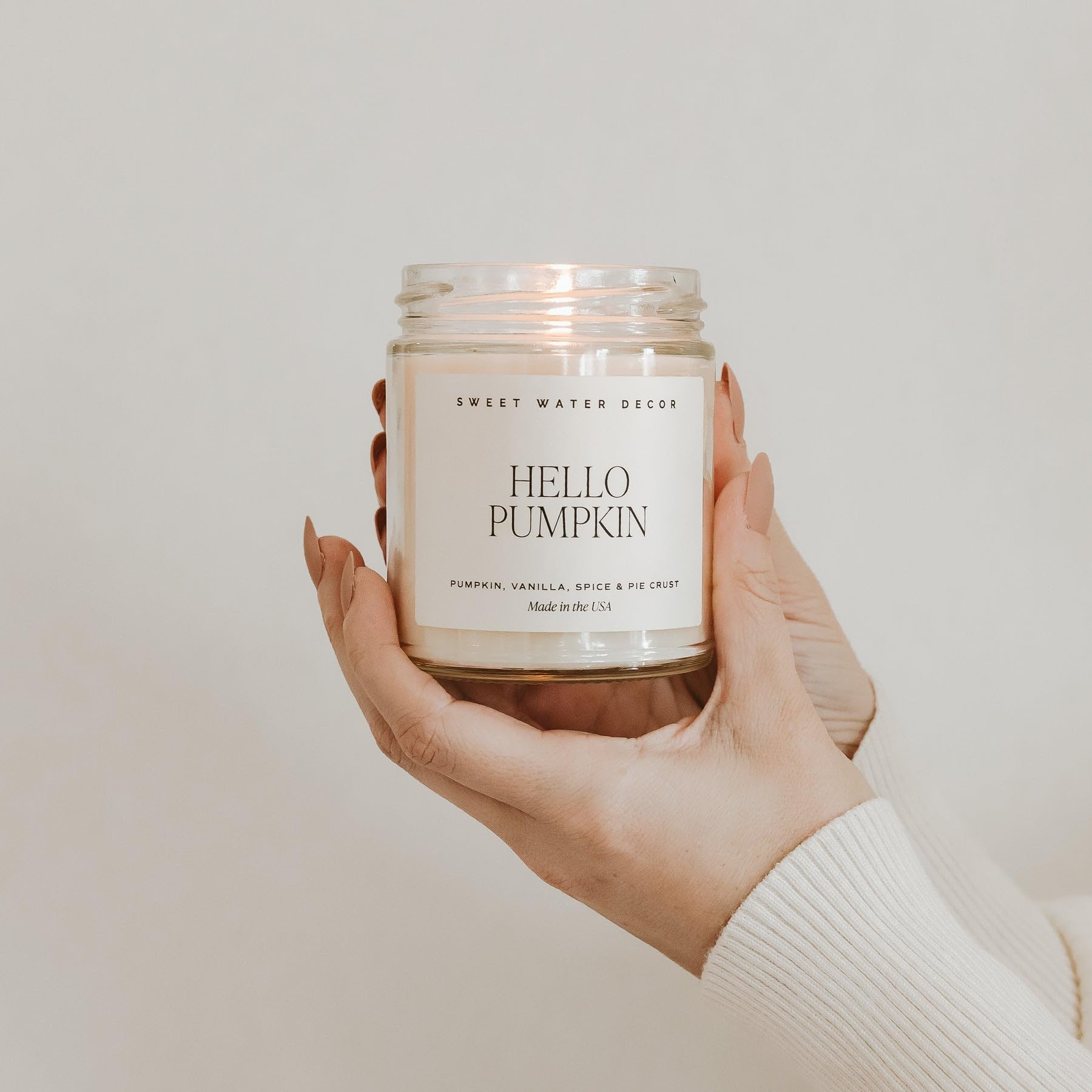 Sweet Water Decor Hello Pumpkin Candle - Fall Soy Candles with Pumpkin, Warm Spices, Vanilla and Buttery Pie Crust - Pumpkin Candles for Home with 40 Hours Burn Time - 9Oz Gold Lid Clear Jar Candle