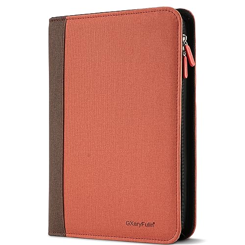 GXaryFulin Padfolio Organizer, PU Leather Planner, 4 O-Rings Zipper Binder (Red Brown)