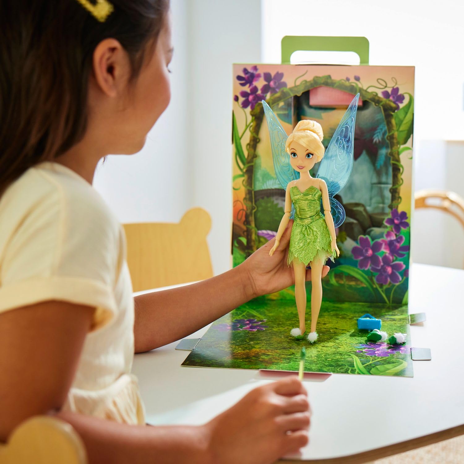 Disney Store Official Princess Story Doll - Tinker Bell from Peter Pan, 11 Inches, Includes Coloring Area and Additional Dress, Classic Outfit, Perfect for Girls