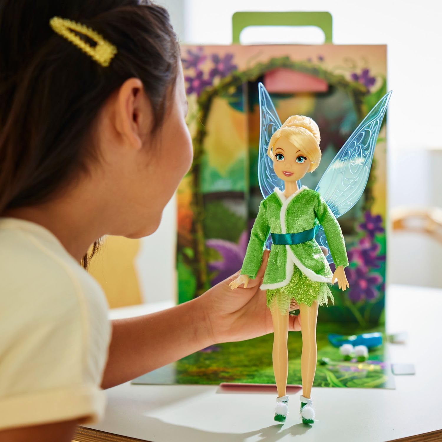 Disney Store Official Princess Story Doll - Tinker Bell from Peter Pan, 11 Inches, Includes Coloring Area and Additional Dress, Classic Outfit, Perfect for Girls