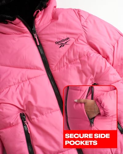 Reebok Women's Winter Jacket - Reversible Quilted Puffer Coat with Sherpa Fleece Lining - Reversible Jacket for Women (S-XL), Size Medium, Laser PinkBlack