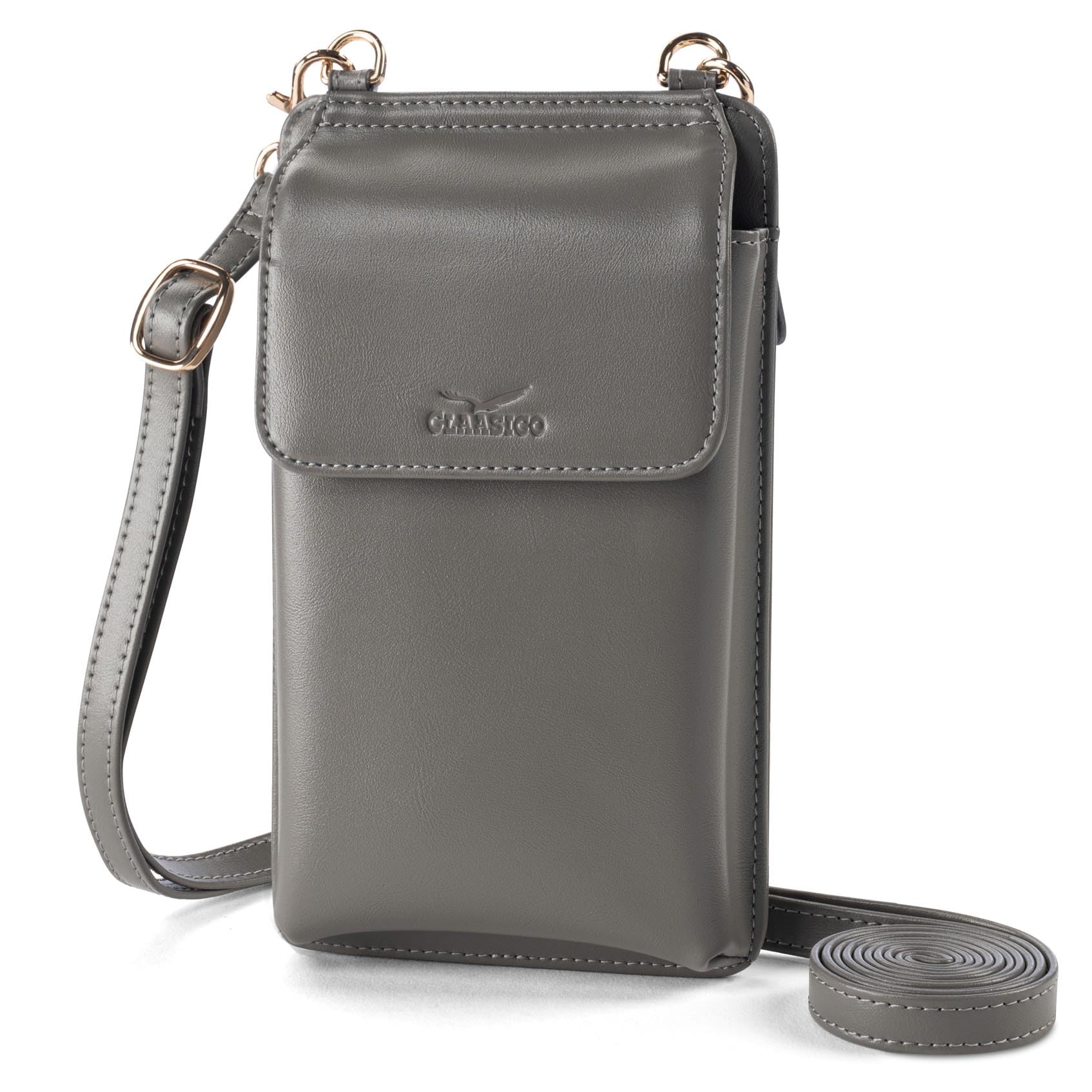 Claasico Womens Crossbody Wallet & Phone Case | iPhone/Samsung/LG Magnet Cell Pouch & Handbag Grey