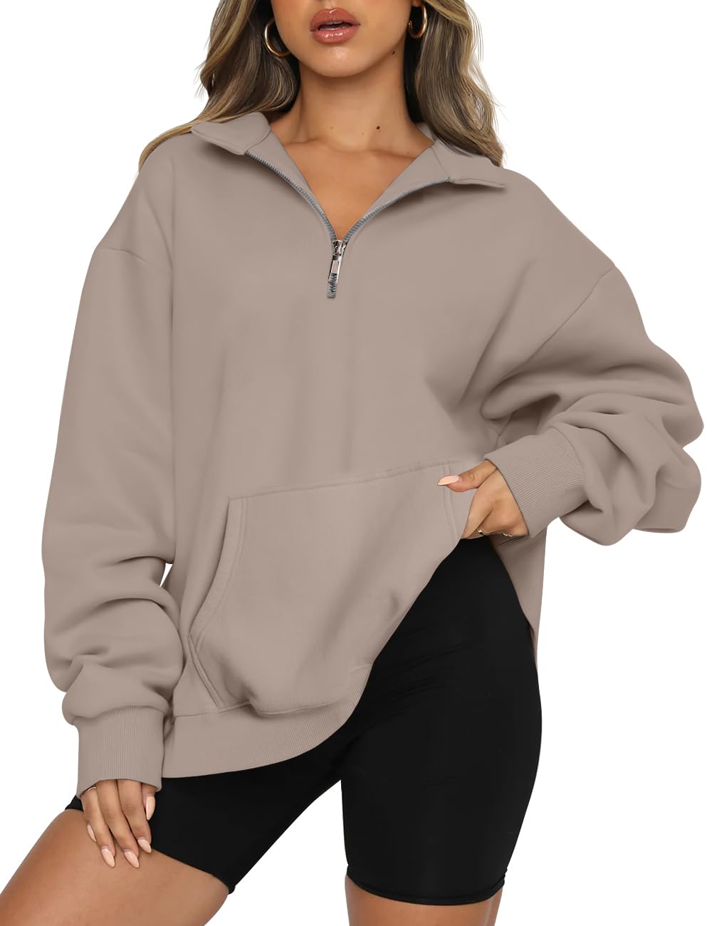 Trendy Queen Womens Zip Up Hoodies Oversized Sweatshirts Preppy Clothes Fall Teen Girls Outfits Fashion Crewneck Pullover CoffeeGrey M