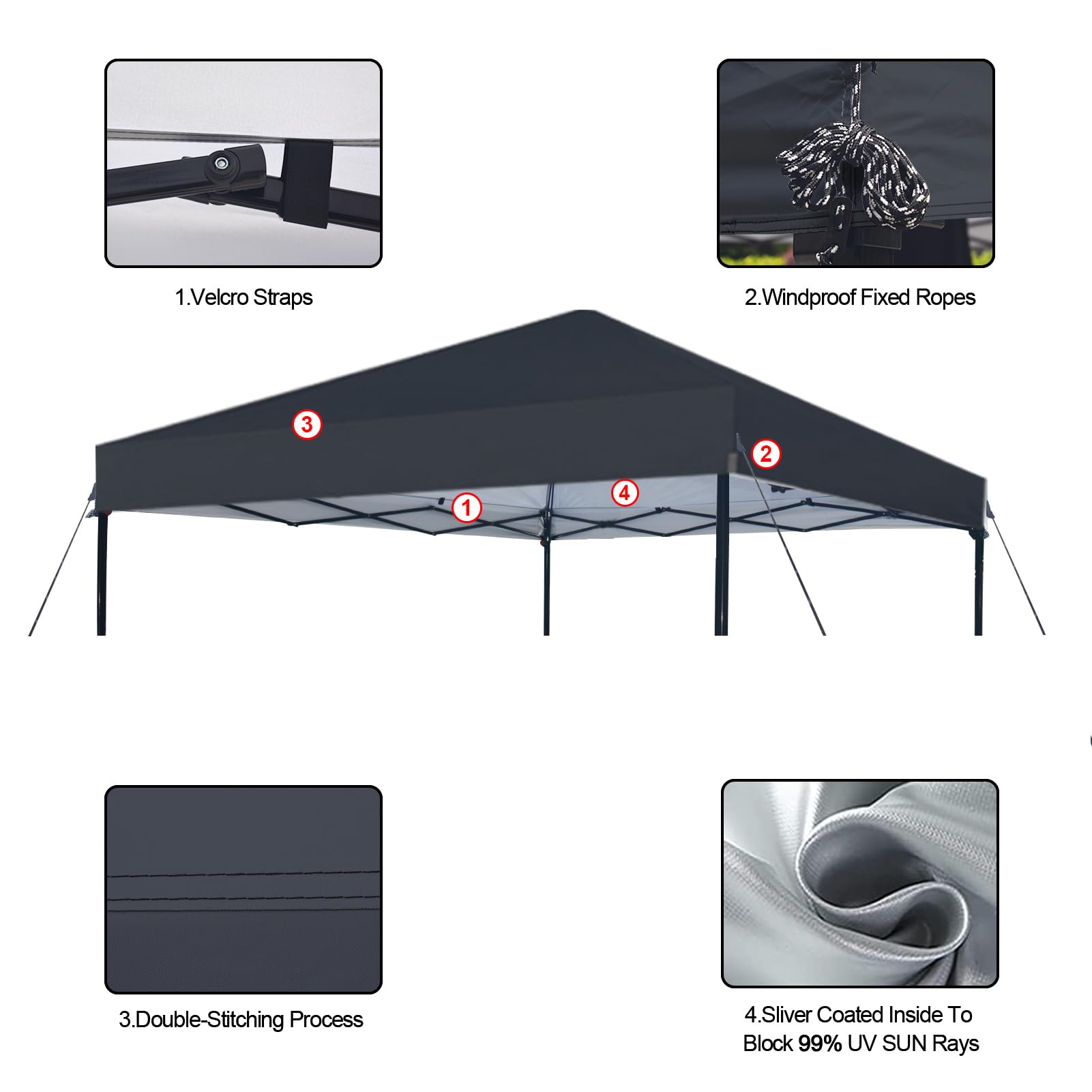 Joramoy 10×10 Canopy Replacement Top Only, Waterproof Pop Up Canopy Tent Top Cover with Ropes, Instant Canopy Top Sunshade Sliver Coated for Outdoor Garden Patio Camping (Black)