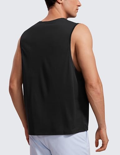 CRZ YOGA Mens Lightweight Muscle Workout Tank Tops Quick Dry Large Armhole Sleeveless Running Athletic Shirts Top Black Large