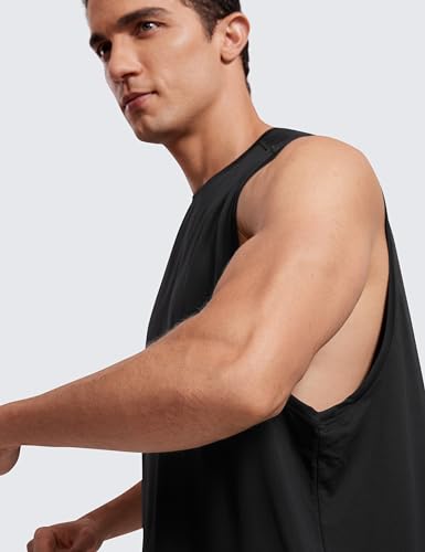 CRZ YOGA Mens Lightweight Muscle Workout Tank Tops Quick Dry Large Armhole Sleeveless Running Athletic Shirts Top Black Large