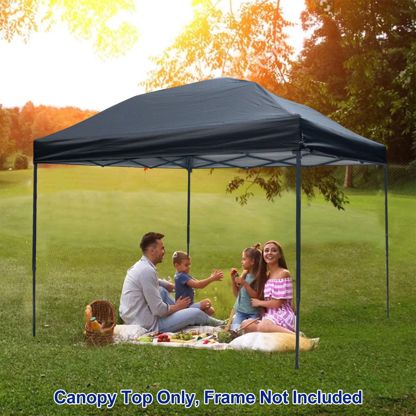 Joramoy 10×10 Canopy Replacement Top Only, Waterproof Pop Up Canopy Tent Top Cover with Ropes, Instant Canopy Top Sunshade Sliver Coated for Outdoor Garden Patio Camping (Black)