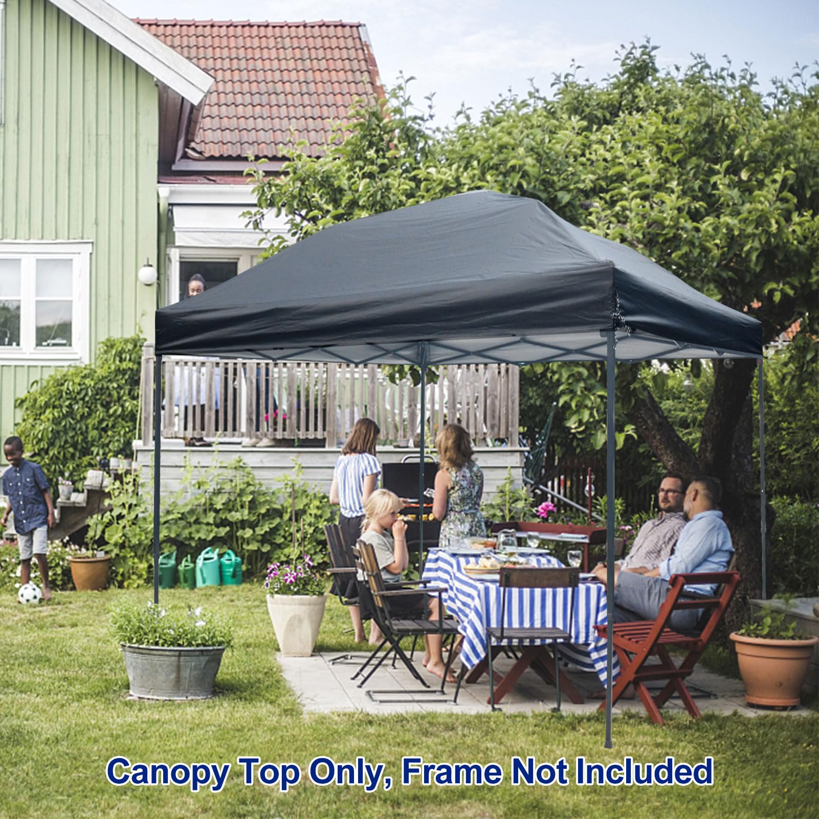 Joramoy 10×10 Canopy Replacement Top Only, Waterproof Pop Up Canopy Tent Top Cover with Ropes, Instant Canopy Top Sunshade Sliver Coated for Outdoor Garden Patio Camping (Black)