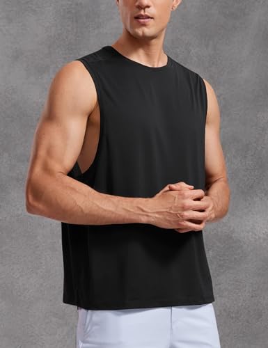 CRZ YOGA Mens Lightweight Muscle Workout Tank Tops Quick Dry Large Armhole Sleeveless Running Athletic Shirts Top Black Large