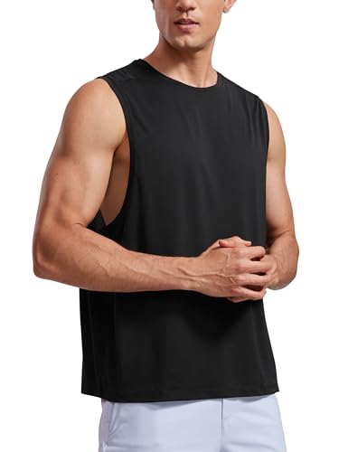 CRZ YOGA Mens Lightweight Muscle Workout Tank Tops Quick Dry Large Armhole Sleeveless Running Athletic Shirts Top Black Large