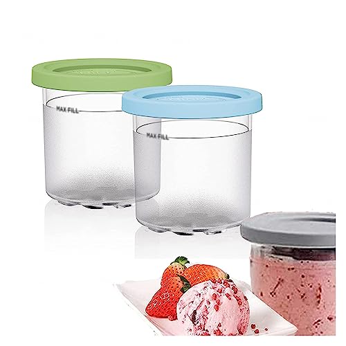 VRINO 2/4/6PCS Creami Deluxe Pints, for Ninja Creami Pints Lids,16 OZ Pint Containers Dishwasher Safe,Leak Proof Compatible NC301 NC300 NC299AMZ Series Ice Cream Maker,Blue+Green-2PCS