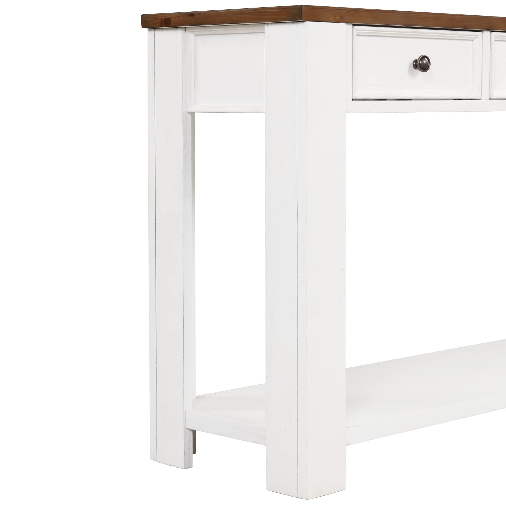 INMOZATA Farmhouse Console Table, 63" Sofa Entryway Table with 4 Drawers and 1 Bottom Shelf for Living Room Entry Way Hallway Furniture,Antique White+Brown