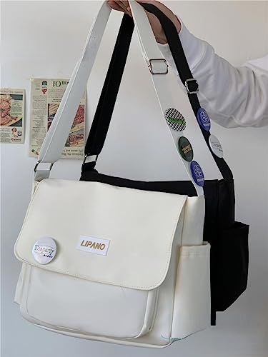 Messenger Crossbody Bag for Women - Nylon Vintage Aesthetic Cute Canvas Tote (Black)