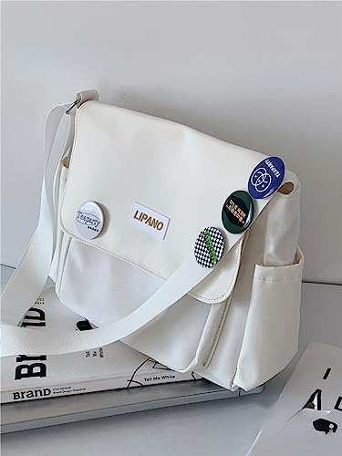 Messenger Crossbody Bag for Women - Nylon Vintage Aesthetic Cute Canvas Tote (Black)