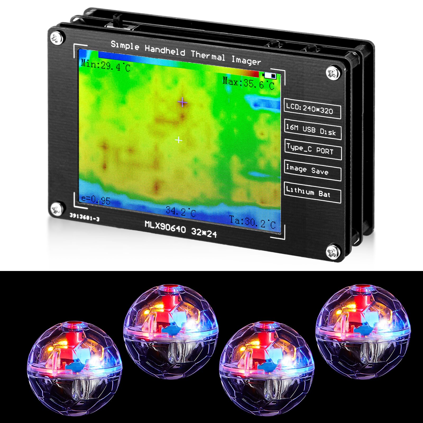 Kanayu 1 Pack Infrared Thermal Imager with 4 Ghost Hunting Cat Ball Portable Equipment Thermal Camera LED Motion Light up Cat Ball Activated Interactive Cat Toy Balls for Ghost Hunting