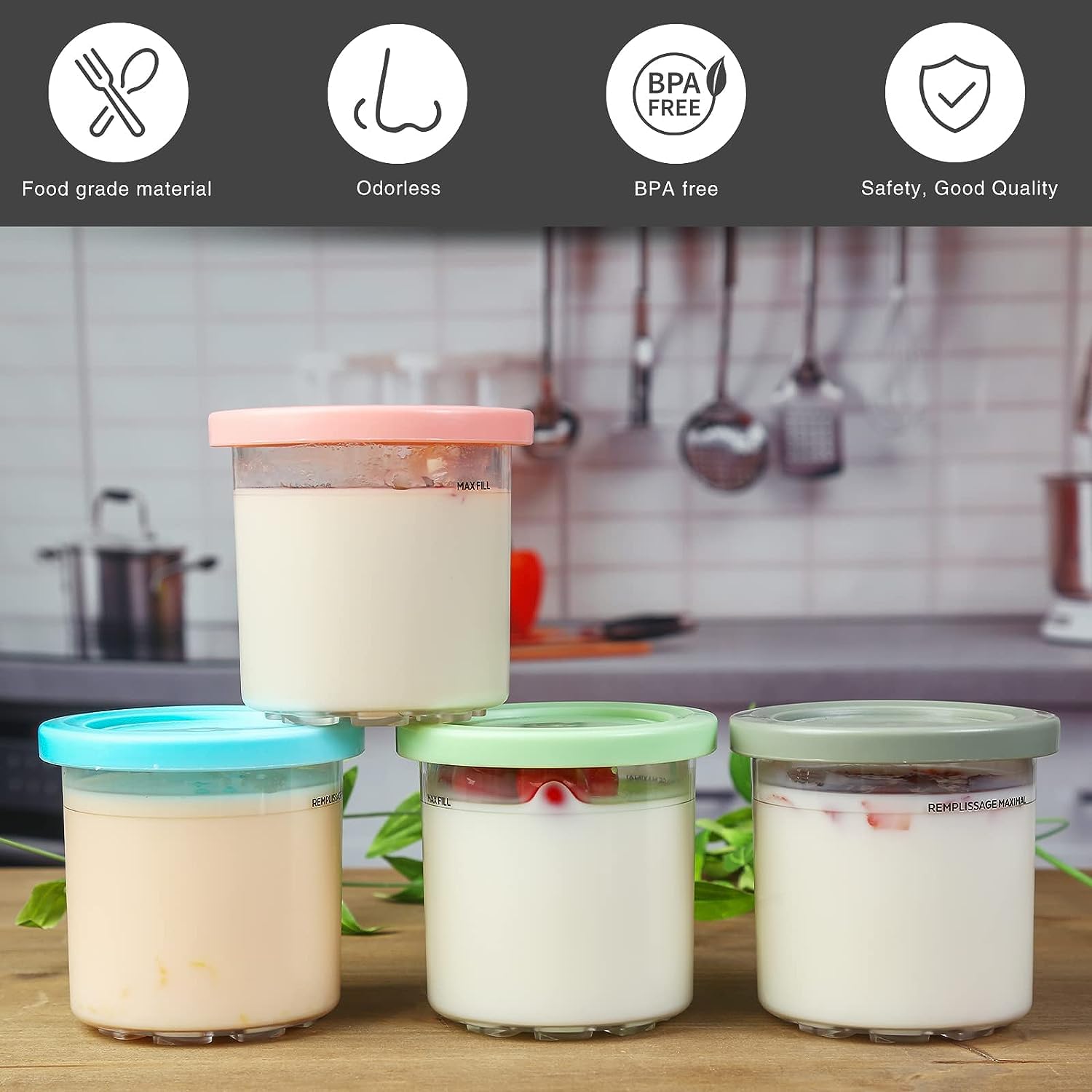 AMPtaan Creami Pints and Lids Compatible with NC301 NC300 NC299AMZ Series Ice Cream Maker - Dishwasher Safe