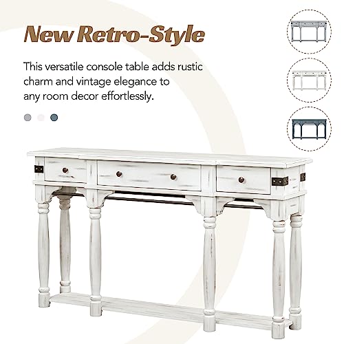 Bellemave Console Table Entryway Table with 3 Storage Drawers and Open Style Shelf Retro-Style Sofa Table for Living Room, Couch, Hallway, Foyer, Kitchen Counter (Creamy White)