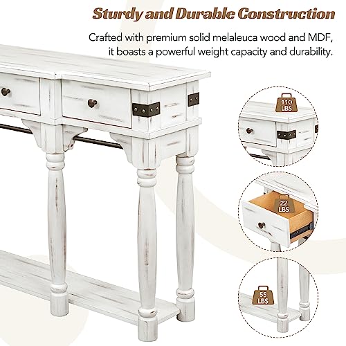 Bellemave Console Table Entryway Table with 3 Storage Drawers and Open Style Shelf Retro-Style Sofa Table for Living Room, Couch, Hallway, Foyer, Kitchen Counter (Creamy White)