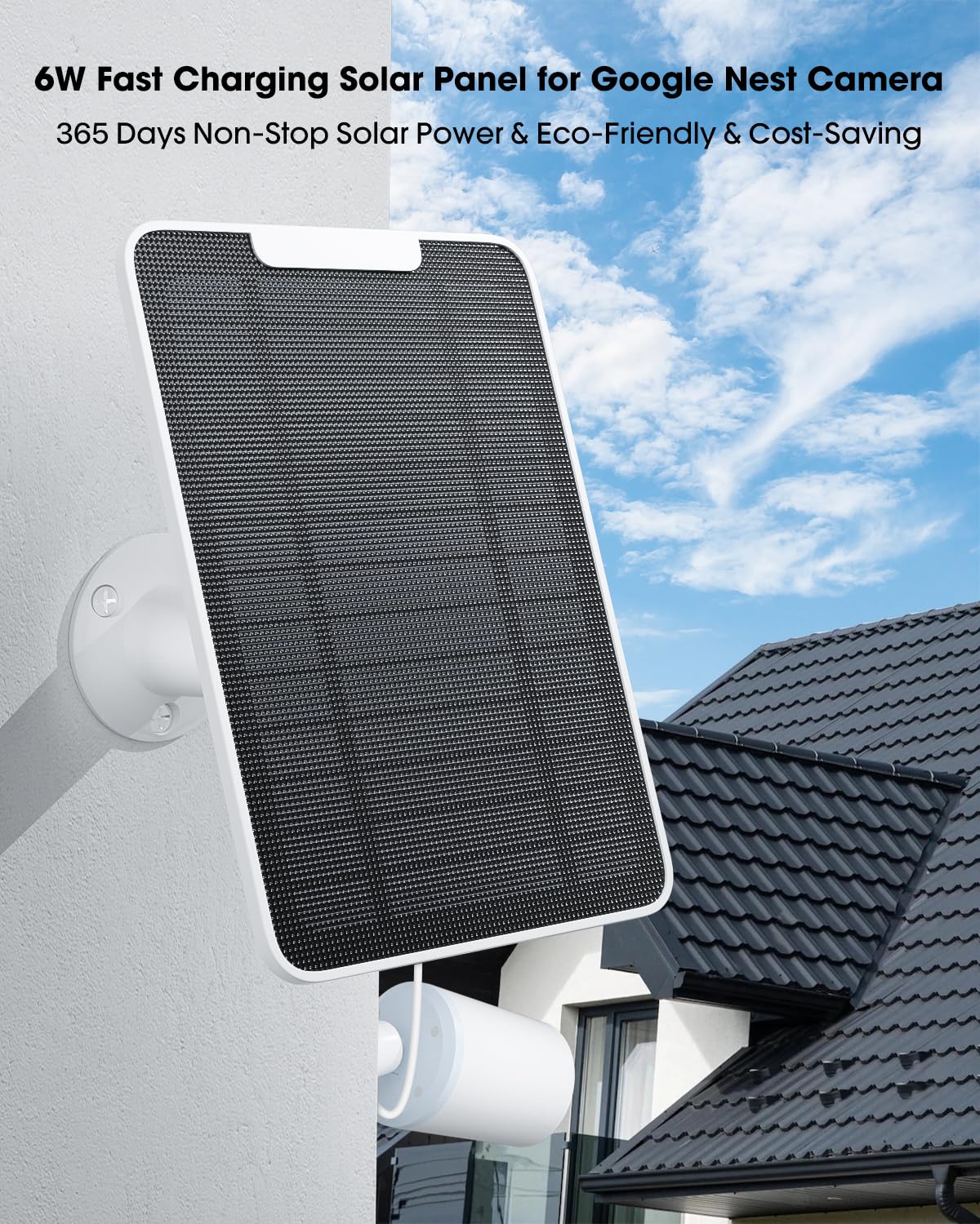 6W Solar Panel Charger Compatible with Google Nest Camera Outdoor & Indoor (Battery Version), Solar Power for Google Nest Cam, IP65 Weatherproof, w/Secure Wall Mount & Screwdriver, 13ft Cable, 2 Pack