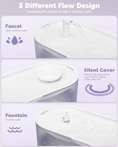 YauYik Cat Water Fountain with Wireless Pump, 78 fl oz/2.3L Ultra-Quiet Automatic Pet Water Fountains for Cats and Dogs, Cat Dispenser Bowl for Drinking with Smart LED Light & 3 Flow Modes