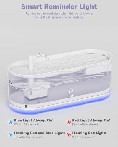 YauYik Cat Water Fountain with Wireless Pump, 78 fl oz/2.3L Ultra-Quiet Automatic Pet Water Fountains for Cats and Dogs, Cat Dispenser Bowl for Drinking with Smart LED Light & 3 Flow Modes