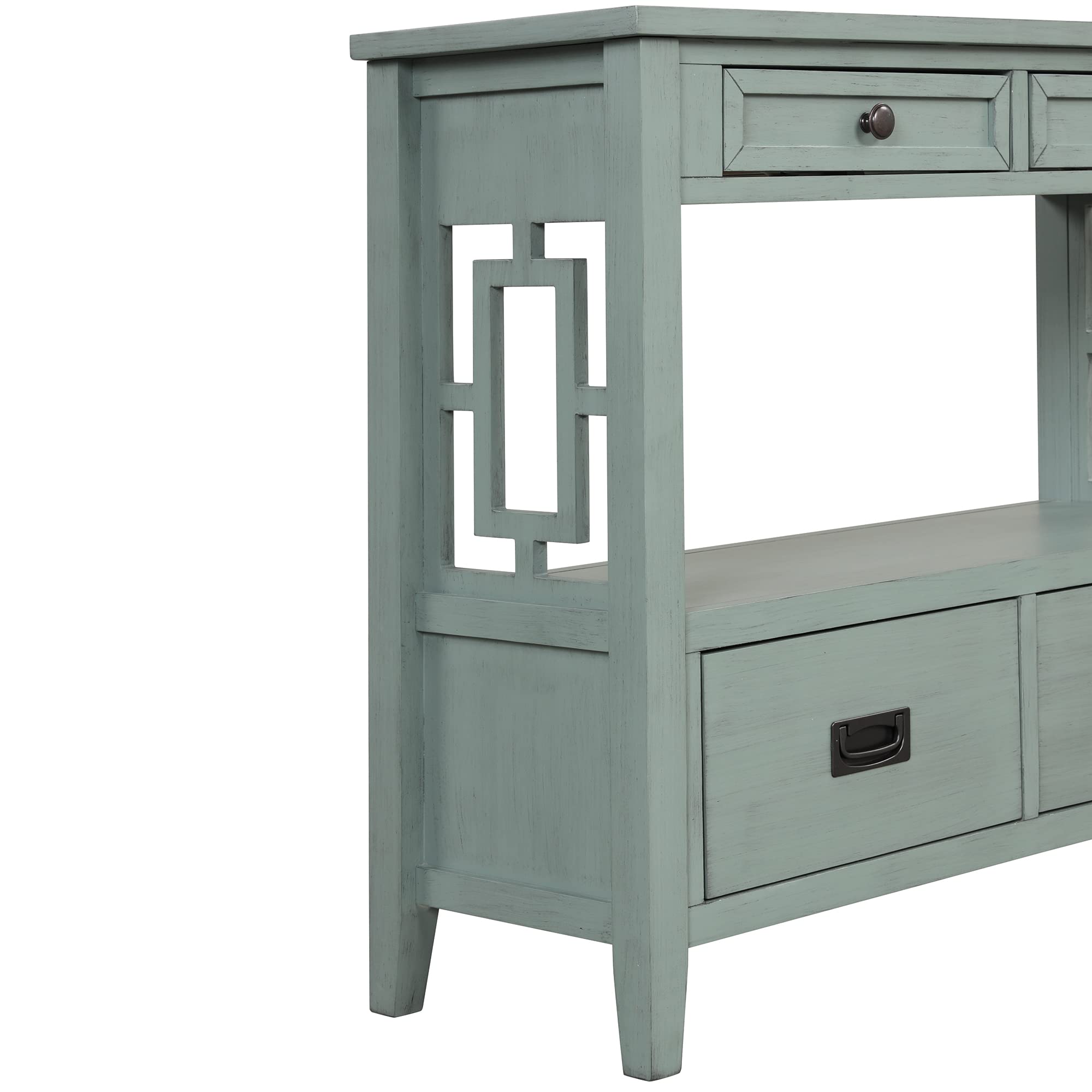 INMOZATA Retro Console Table Sofa Entryway Side Table Furniture with 4 Drawers and 1 Storage Shelves for Living Room Home Bedroom Hallway Kitchen Decor,Green