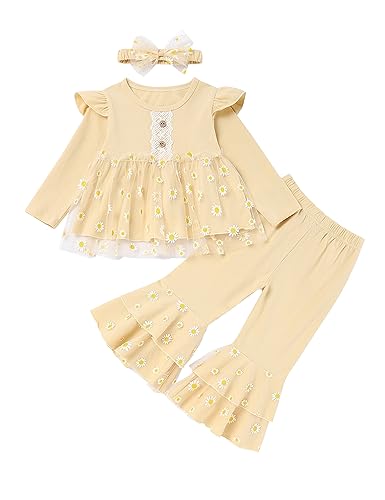 FoWear Toddler Girl Clothes Toddler Girl Outfits Lace Tops Lace Pants Baby Boy White Outfit Fall Baby Girl Clothes 18-24M