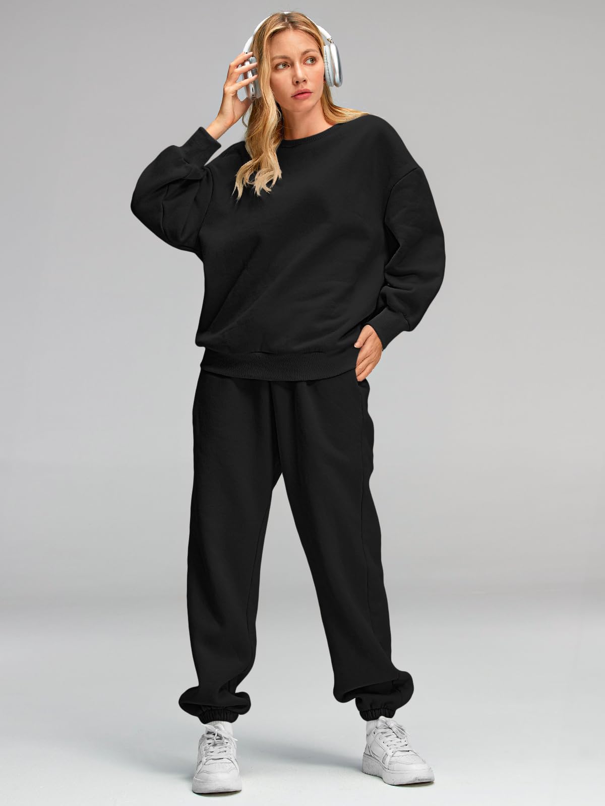AUTOMET Sweatsuits for Women Set 2 Piece Outfits Oversized Sweatshirt Fall Outfits 2025 Lounge Sets Pullover Casual Trendy Y2k Clothing Sweatpants with Pockets Black XL