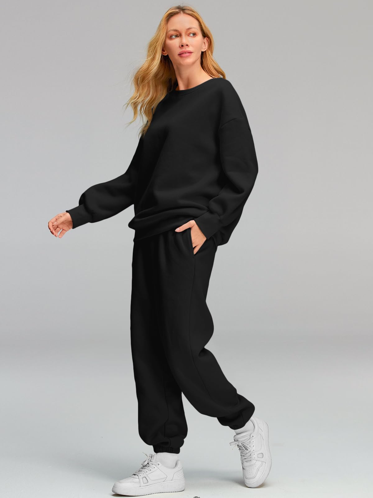 AUTOMET Sweatsuits for Women Set 2 Piece Outfits Oversized Sweatshirt Fall Outfits 2025 Lounge Sets Pullover Casual Trendy Y2k Clothing Sweatpants with Pockets Black XL
