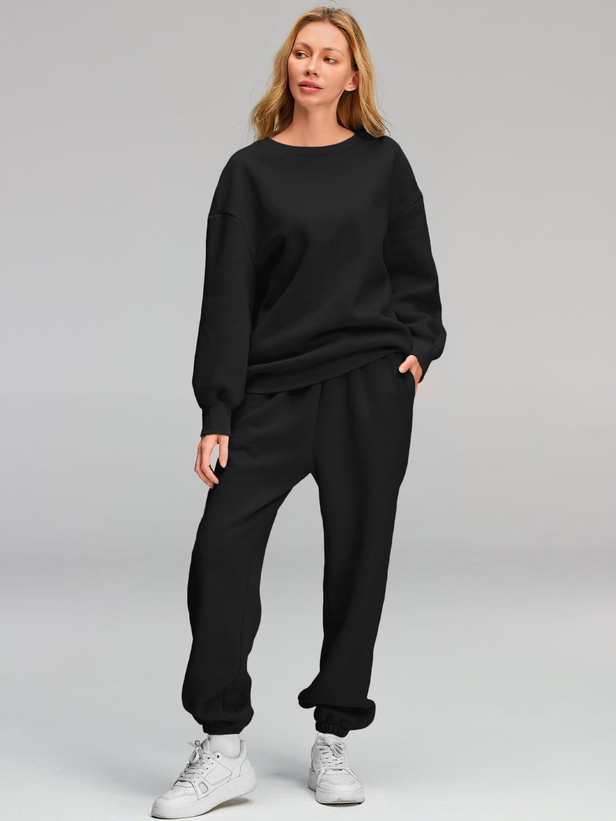 AUTOMET Sweatsuits for Women Set 2 Piece Outfits Oversized Sweatshirt Fall Outfits 2025 Lounge Sets Pullover Casual Trendy Y2k Clothing Sweatpants with Pockets Black XL