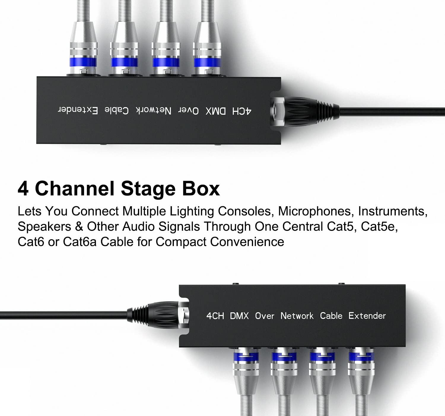 Dacimora Bundled Products of 4 Channel 3-Pin Multi Network Snake Receiver and 2-Pack 100FT XLR Microphone Cable