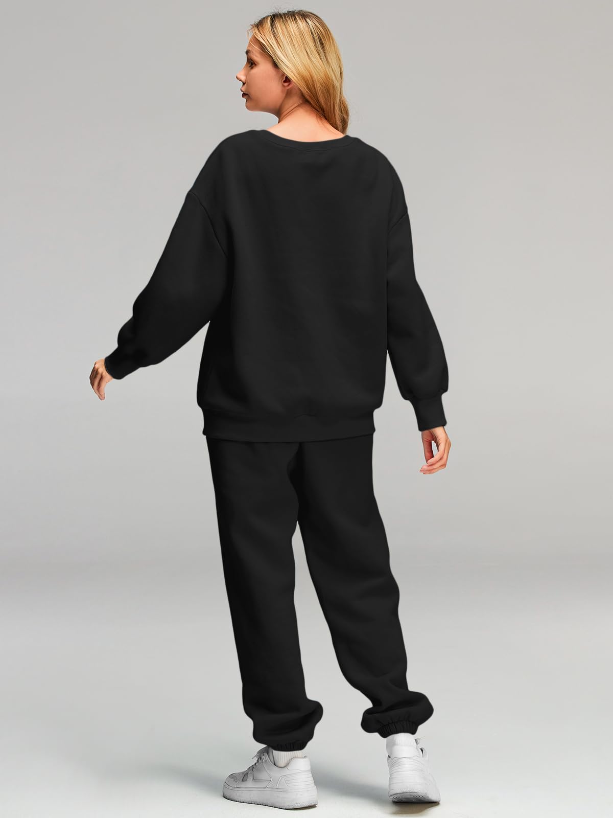 AUTOMET Sweatsuits for Women Set 2 Piece Outfits Oversized Sweatshirt Fall Outfits 2025 Lounge Sets Pullover Casual Trendy Y2k Clothing Sweatpants with Pockets Black XL
