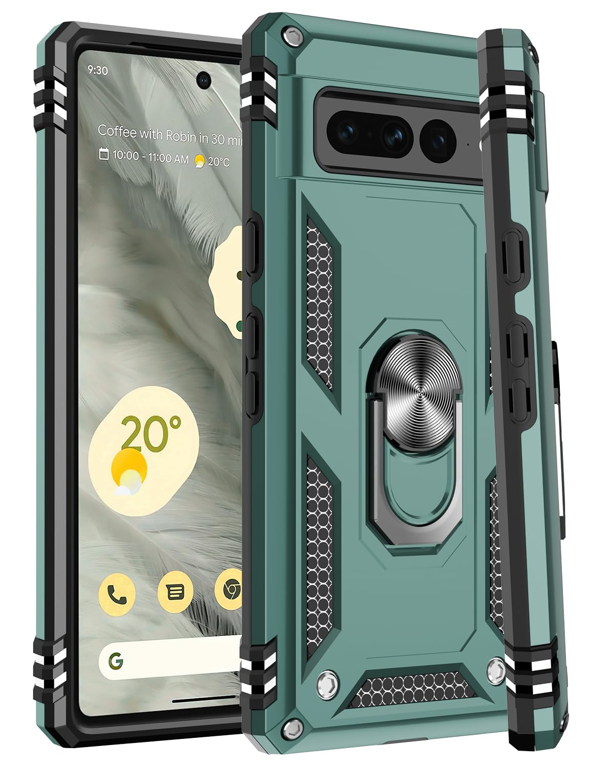 IKAZZ Suitable for Google Pixel 7 Pro Case,Military Grade Shockproof Heavy Duty Protective Phone Cover Pass 16ft Drop Test with Magnetic Kickstand Car Mount Holder Pine Green