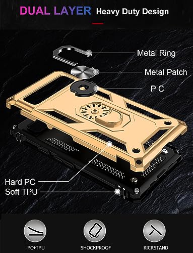 IKAZZ Suitable for Google Pixel 7 Pro Case,Military Grade Shockproof Heavy Duty Protective Phone Cover Pass 16ft Drop Test with Magnetic Kickstand Car Mount Holder Gold